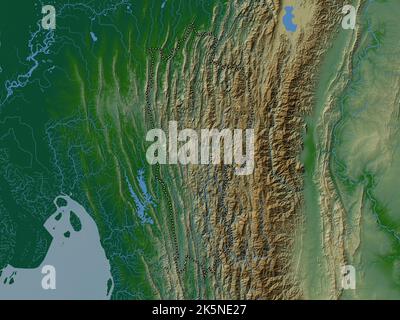 Mizoram, state of India. Colored elevation map with lakes and rivers ...