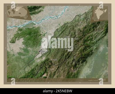 Nagaland, state of India. High resolution satellite map. Locations of ...