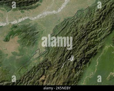Nagaland, state of India. Low resolution satellite map. Corner ...