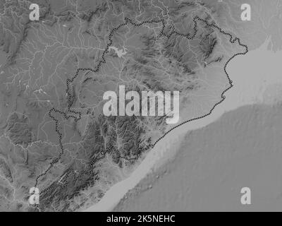Odisha, state of India. Grayscale elevation map with lakes and rivers ...