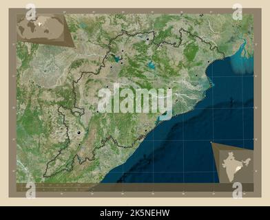 Odisha, state of India. High resolution satellite map. Corner auxiliary ...