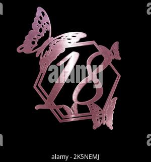 3d illustration number 30 rose gold with butterflies birthday black ...