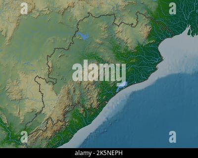 Odisha, state of India. Colored elevation map with lakes and rivers ...