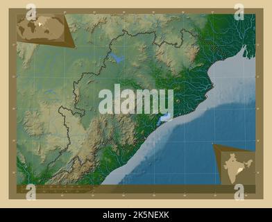 Odisha, state of India. Elevation map colored in wiki style with lakes ...
