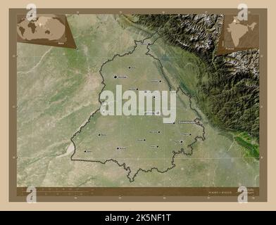 Punjab, state of India. Low resolution satellite map. Locations of ...