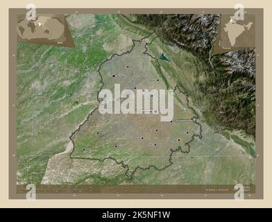 Punjab, state of India. High resolution satellite map. Locations of ...