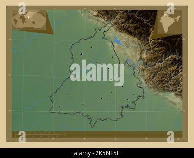 Punjab, state of India. Colored elevation map with lakes and rivers ...