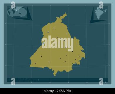 Punjab, state of India. Solid color shape. Corner auxiliary location ...