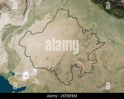 Rajasthan, state of India. Low resolution satellite map. Locations and ...