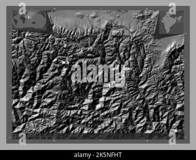 Sikkim, state of India. Bilevel elevation map with lakes and rivers ...