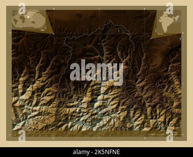 Sikkim, state of India. Colored elevation map with lakes and rivers ...