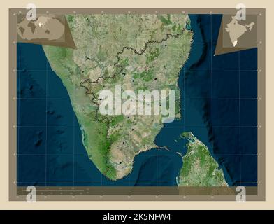 Tamil Nadu, state of India. High resolution satellite map. Locations ...