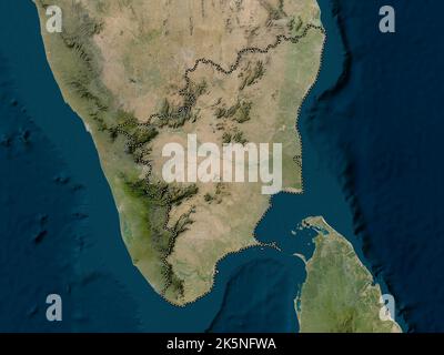 Tamil Nadu, state of India. Low resolution satellite map. Locations of ...