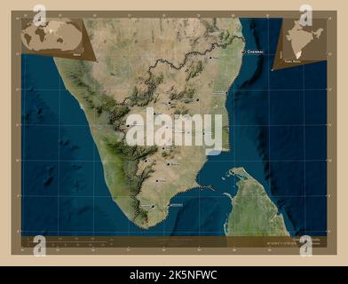 Tamil Nadu, state of India. Low resolution satellite map Stock Photo ...