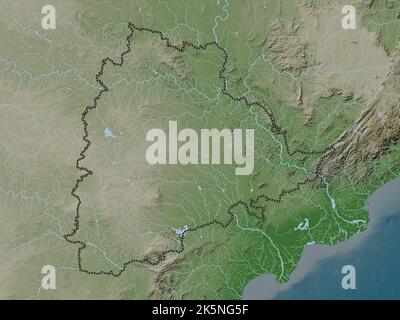 Telangana, state of India. Colored elevation map with lakes and rivers ...