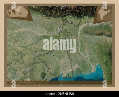 West Bengal, state of India. Low resolution satellite map. Locations ...