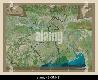 West Bengal, state of India. High resolution satellite map. Locations ...