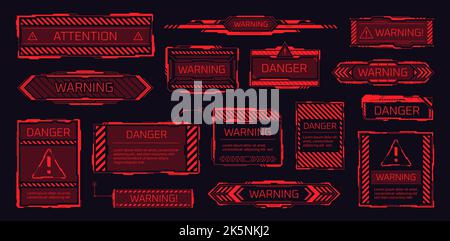 HUD danger and warning red interface frames, vector game ui. Futuristic ...