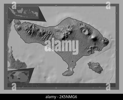 Bali, province of Indonesia. Bilevel elevation map with lakes and ...