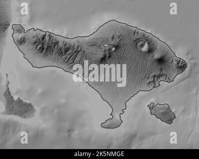 Bali, province of Indonesia. Grayscale elevation map with lakes and ...