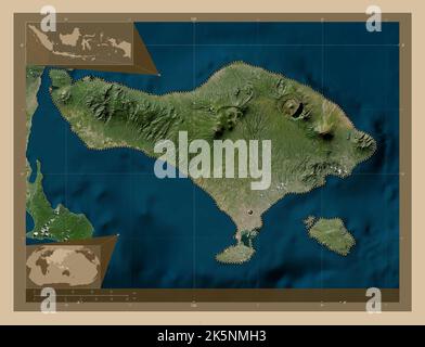 Bali, province of Indonesia. Low resolution satellite map. Locations ...
