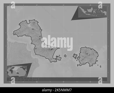 Bangka-Belitung, province of Indonesia. Grayscale elevation map with ...