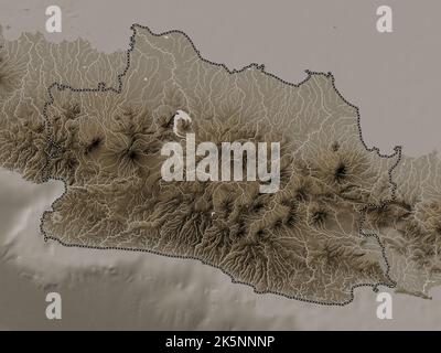 Jawa Barat, province of Indonesia. Colored elevation map with lakes and ...