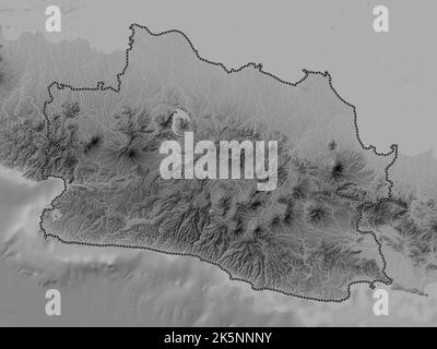Jawa Barat, province of Indonesia. Grayscale elevation map with lakes ...