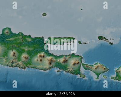 Jawa Timur, province of Indonesia. Colored elevation map with lakes and ...