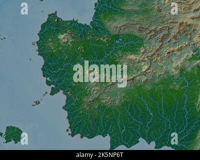 Kalimantan Barat, province of Indonesia. Colored elevation map with ...