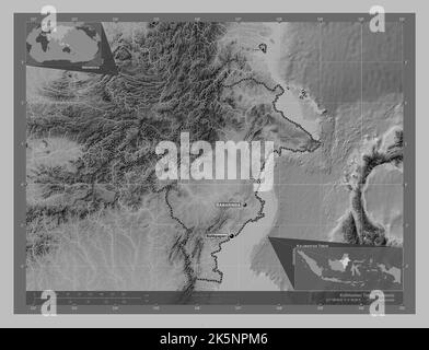 Kalimantan Timur, province of Indonesia. Grayscale elevation map with ...