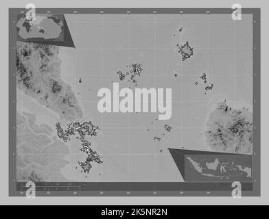 Kepulauan Riau, province of Indonesia. Grayscale elevation map with ...