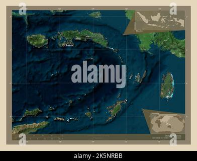 Maluku, province of Indonesia. High resolution satellite map. Locations ...