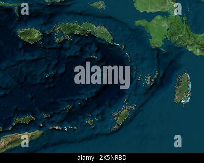 Maluku, province of Indonesia. High resolution satellite map. Locations ...