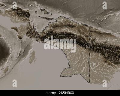 Papua, province of Indonesia. Colored elevation map with lakes and ...