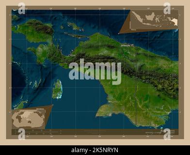 Papua, province of Indonesia. Low resolution satellite map. Locations ...