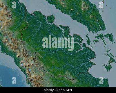 Riau, province of Indonesia. Elevation map colored in wiki style with ...