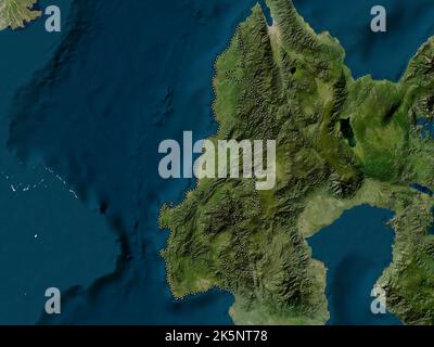 Sulawesi Barat, province of Indonesia. Low resolution satellite map. Locations and names of ...