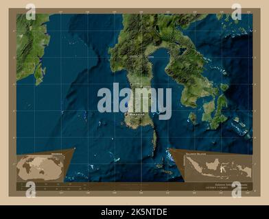 Sulawesi Selatan, province of Indonesia. Low resolution satellite map. Corner auxiliary location ...