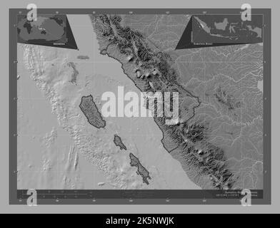 Sumatera Barat, province of Indonesia. Bilevel elevation map with lakes ...