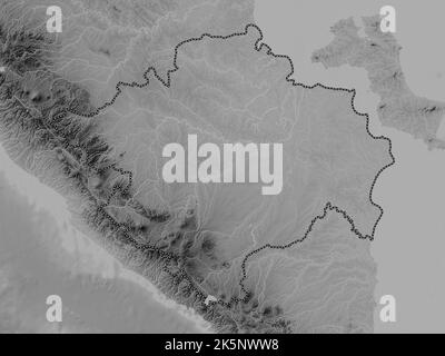 Sumatera Selatan, province of Indonesia. Grayscale elevation map with ...