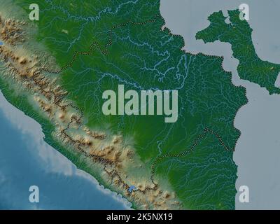 Sumatera Selatan, province of Indonesia. Colored elevation map with ...