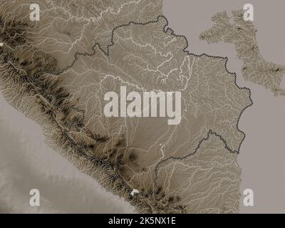 Sumatera Selatan, province of Indonesia. Colored elevation map with ...