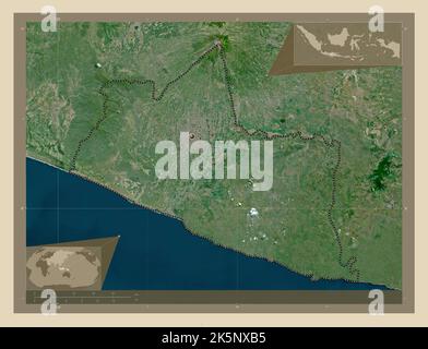 Yogyakarta, special region of Indonesia. High resolution satellite map. Locations of major ...