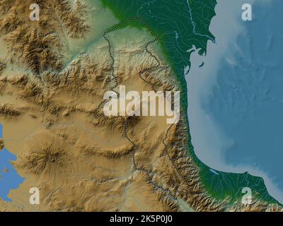 Ardebil, province of Iran. Colored elevation map with lakes and rivers ...