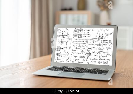 Mathematic equations and modish formula on computer screen showing ...