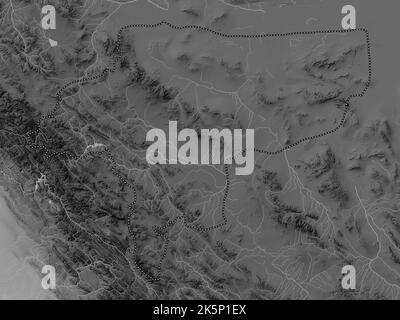 Esfahan, province of Iran. Grayscale elevation map with lakes and ...