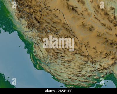Fars, province of Iran. Elevation map colored in sepia tones with lakes ...