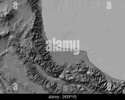Gilan, province of Iran. Elevation map colored in sepia tones with ...
