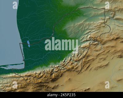 Golestan, province of Iran. Colored elevation map with lakes and rivers ...